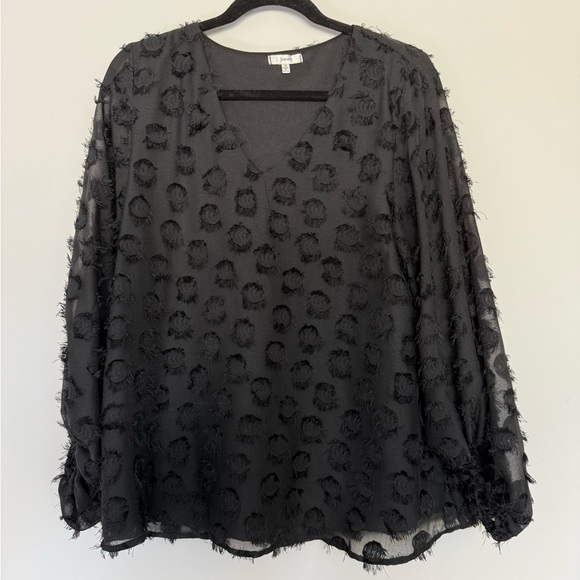 JODIFL | Tops | Smal Jodifl Black Vneckk Blouse With Sheer Balloon ...